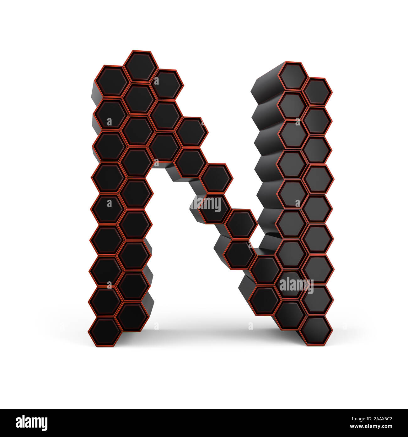 Capital letter N. Uppercase. Black glossy abstract honeycomb font. 3D ...