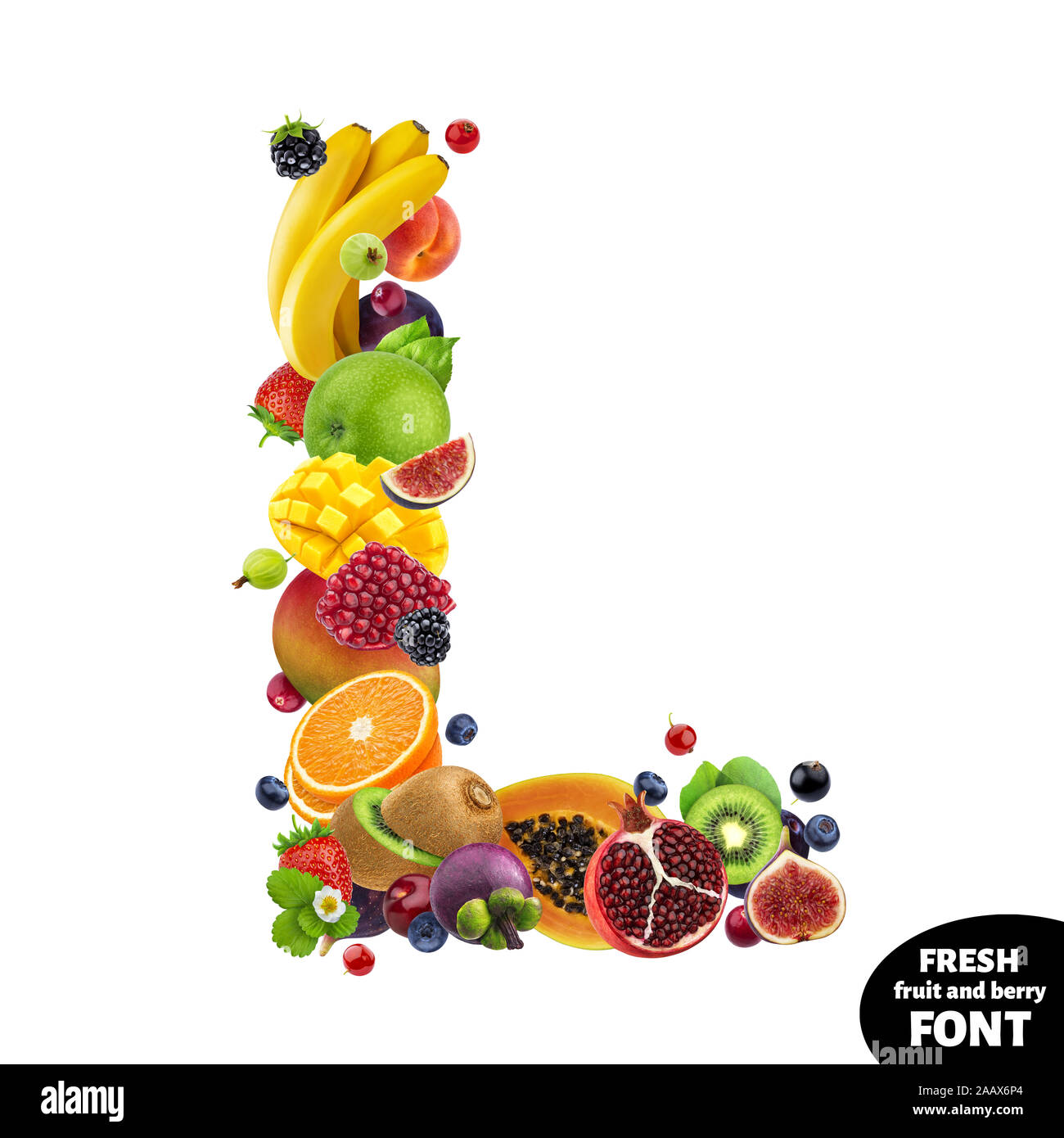 Letter L, fruit font symbol isolated on white background Stock Photo ...