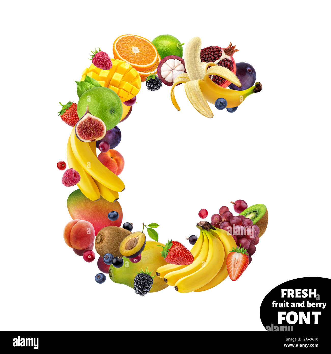 Letter C, fruit font symbol isolated on white background Stock Photo ...