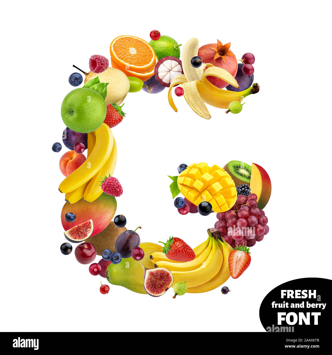 Letter G, fruit font symbol isolated on white background Stock Photo ...