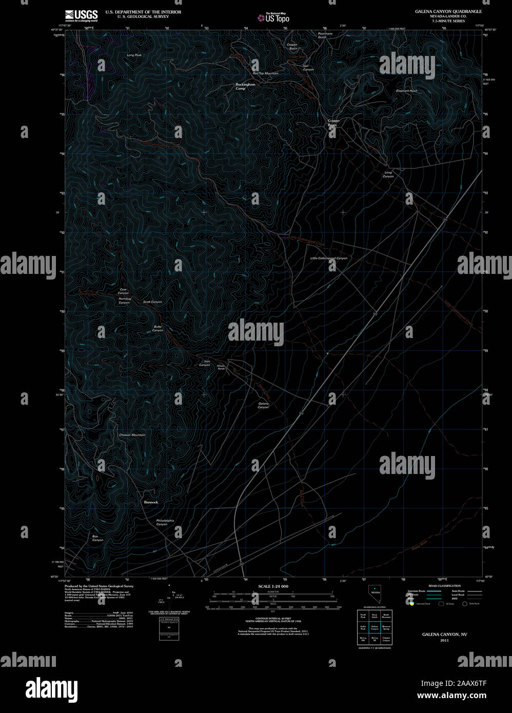 USGS TOPO Map Nevada NV Galena Canyon 20111223 TM Inverted Restoration Stock Photo - Alamy