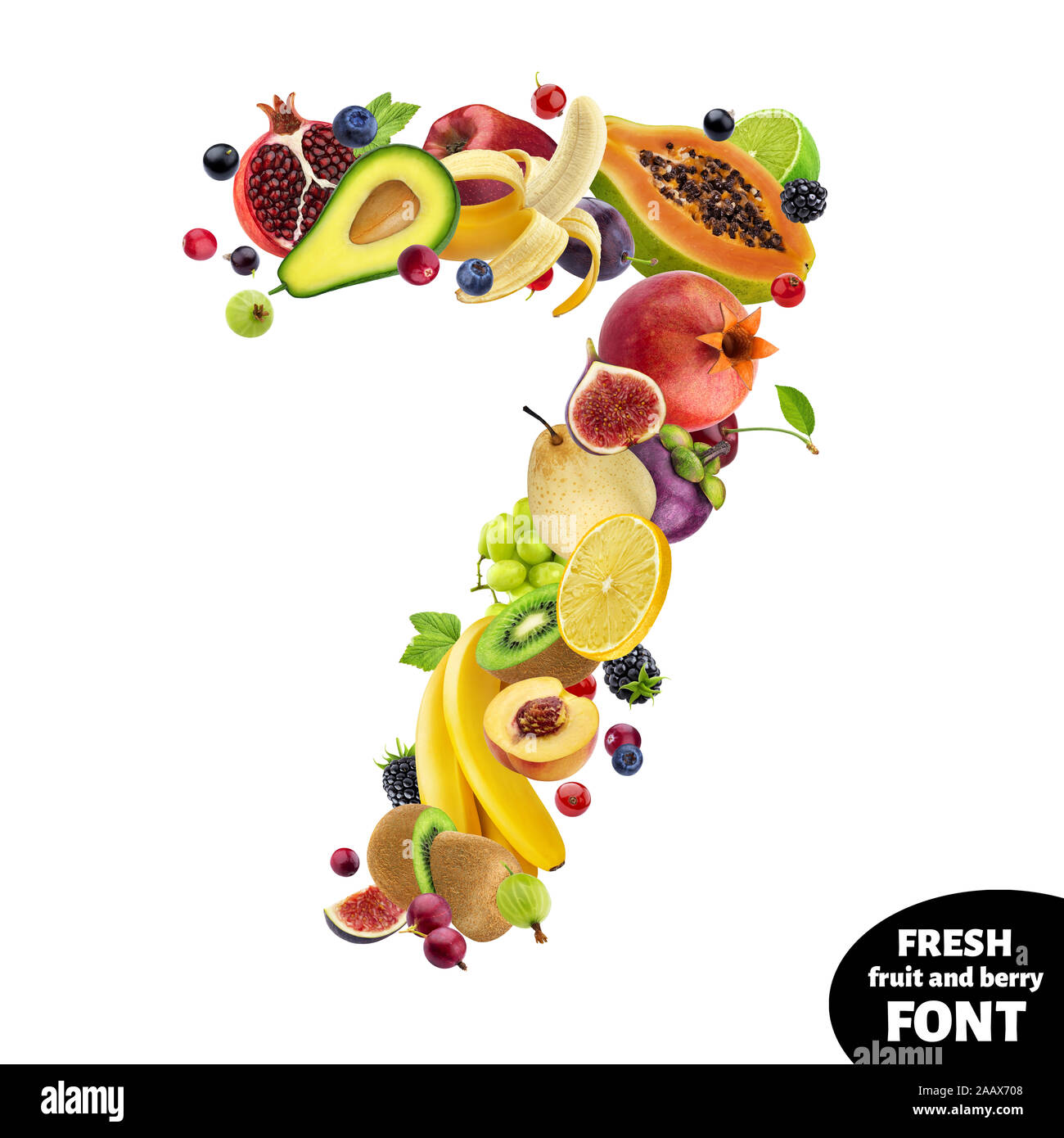 Number 7 made of exotic fruits isolated on white background Stock Photo ...