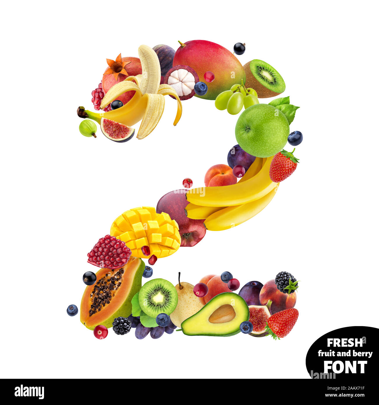 Number two made of different fruits and berries, fruit alphabet ...