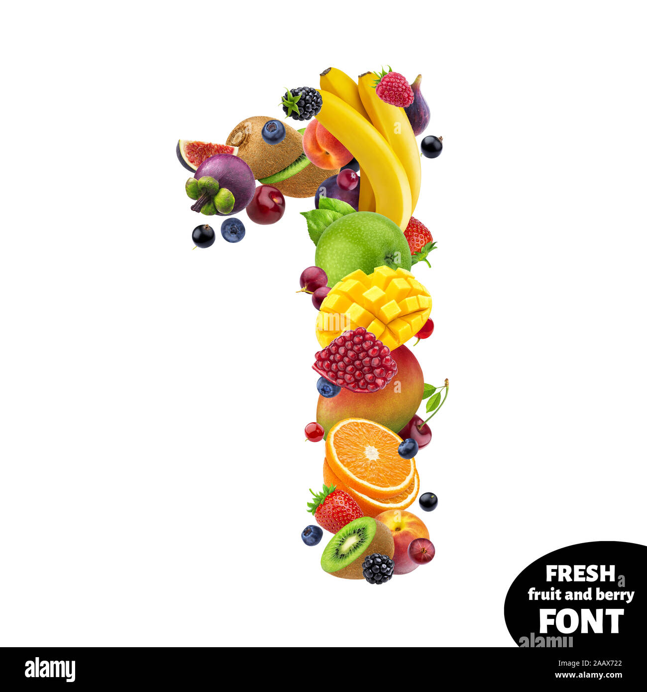 Number one made of different fruits and berries, fruit alphabet ...