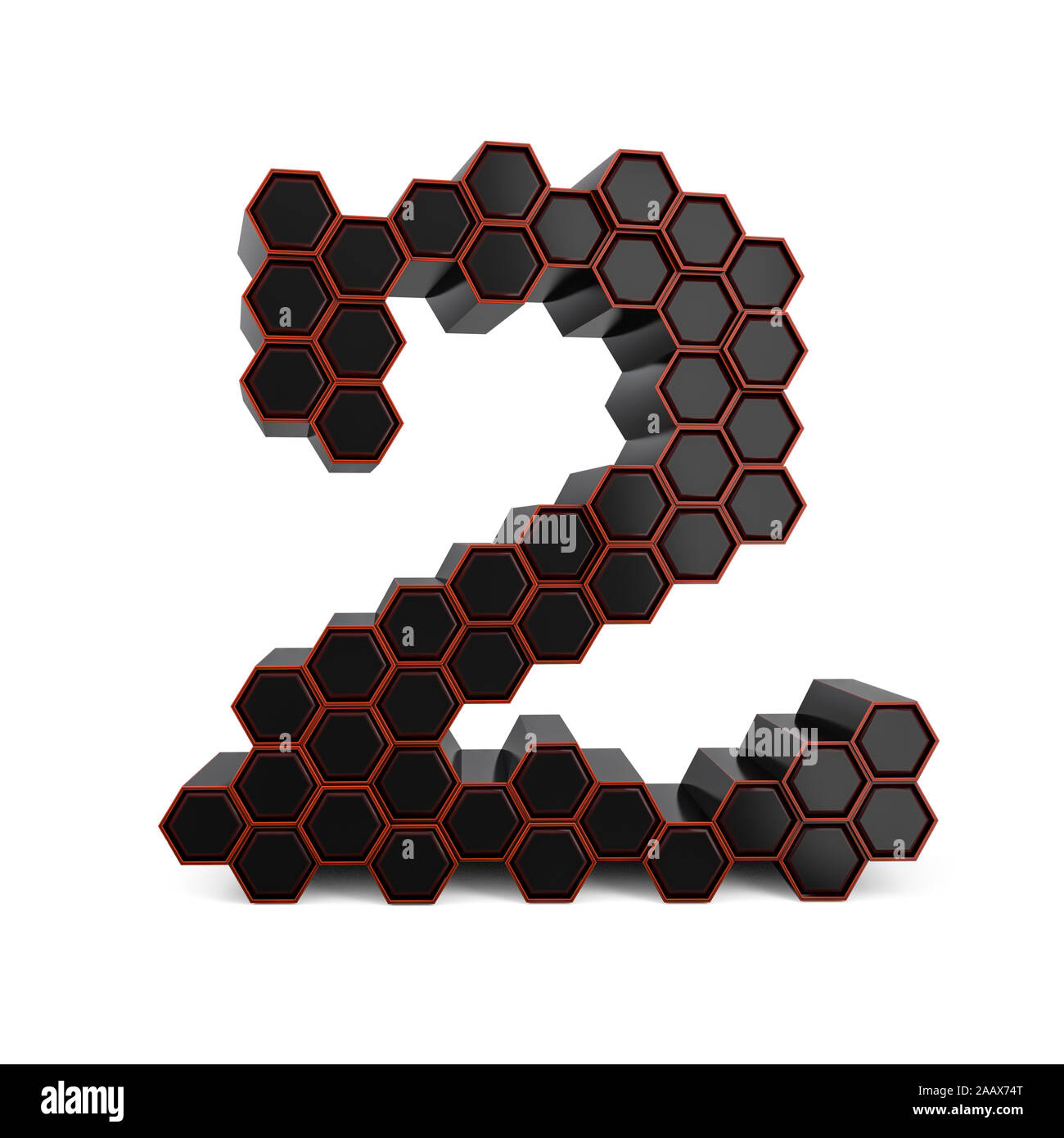 Number 2. Digital sign. Black glossy abstract honeycomb font. 3D ...