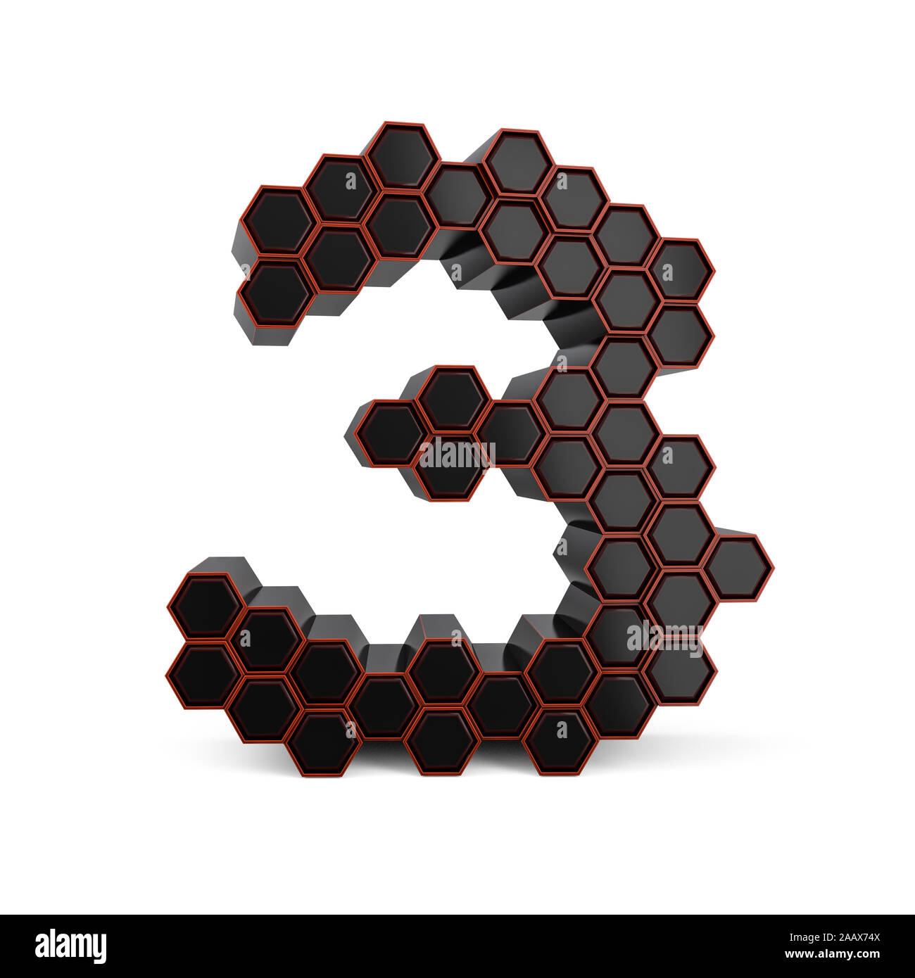 Number 3. Digital sign. Black glossy abstract honeycomb font. 3D ...
