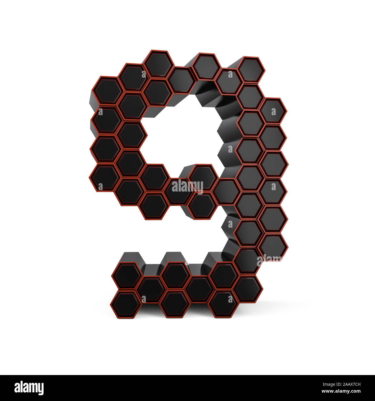 Number 9. Digital sign. Black glossy abstract honeycomb font. 3D ...