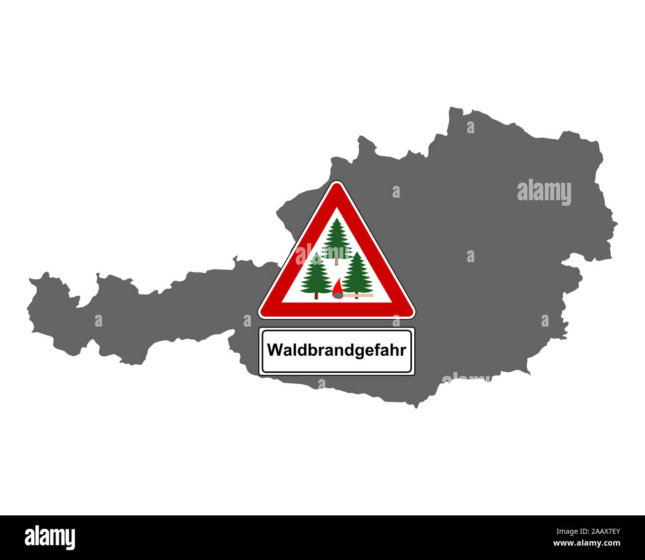 Map of Austria and traffic sign forest fire Stock Photo - Alamy