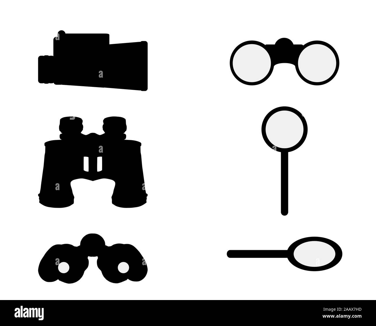 Field glasses and magnifier on white Stock Photo - Alamy