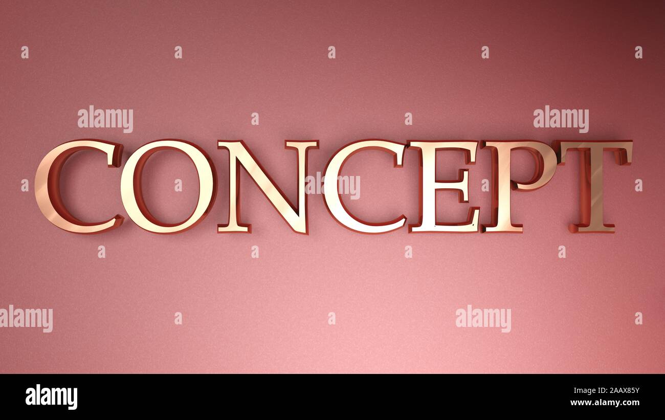 CONCEPT write in satin copper letters on red background - 3D rendering ...
