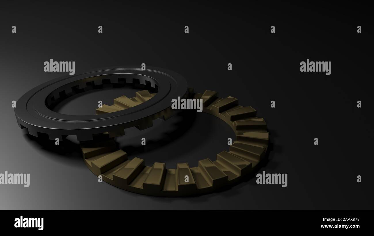 Mating gears on black background - 3D rendering illustration Stock ...
