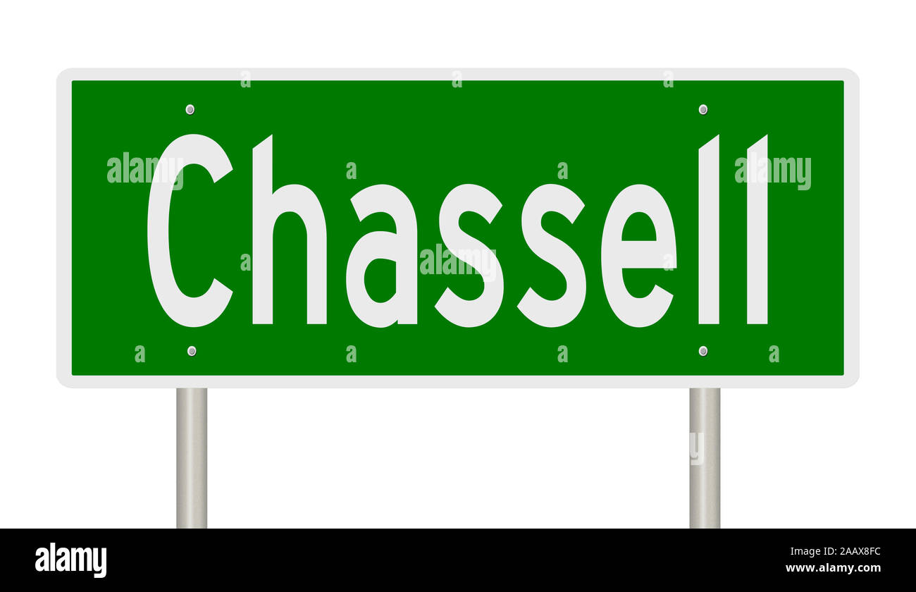 Rendering of a green 3d highway sign for Chassell in the Upper ...