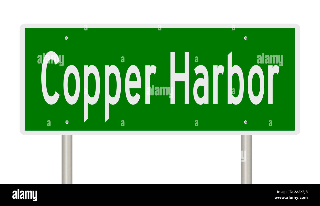 Rendering of a green 3d highway sign for Copper Harbor in the Upper ...