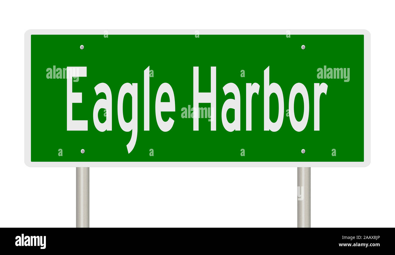 Rendering of a green 3d highway sign for Eagle Harbor in the Upper ...