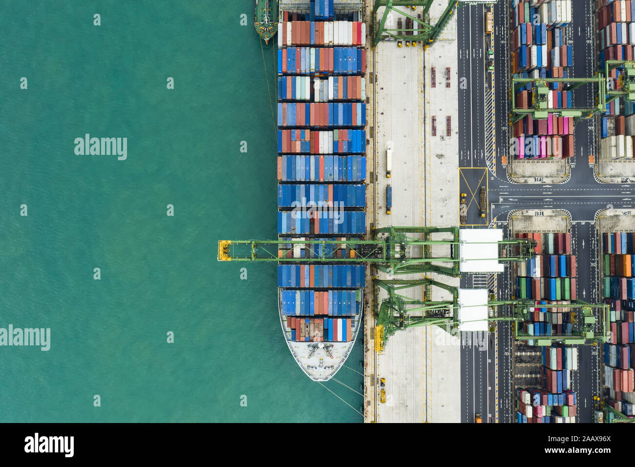 View from above, stunning aerial view of the port of Singapore with ...