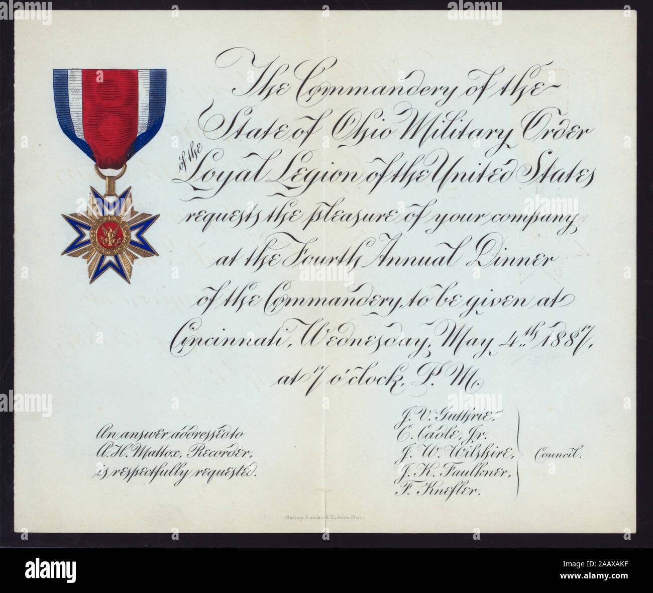 FOURTH ANNUAL DINNER (held by) STATE OF OHIO MILITARY ORDER (at ...