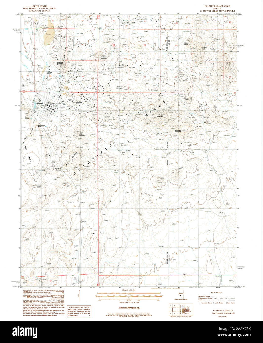 USGS TOPO Map Nevada NV Goldfield 318879 1987 24000 Restoration Stock ...