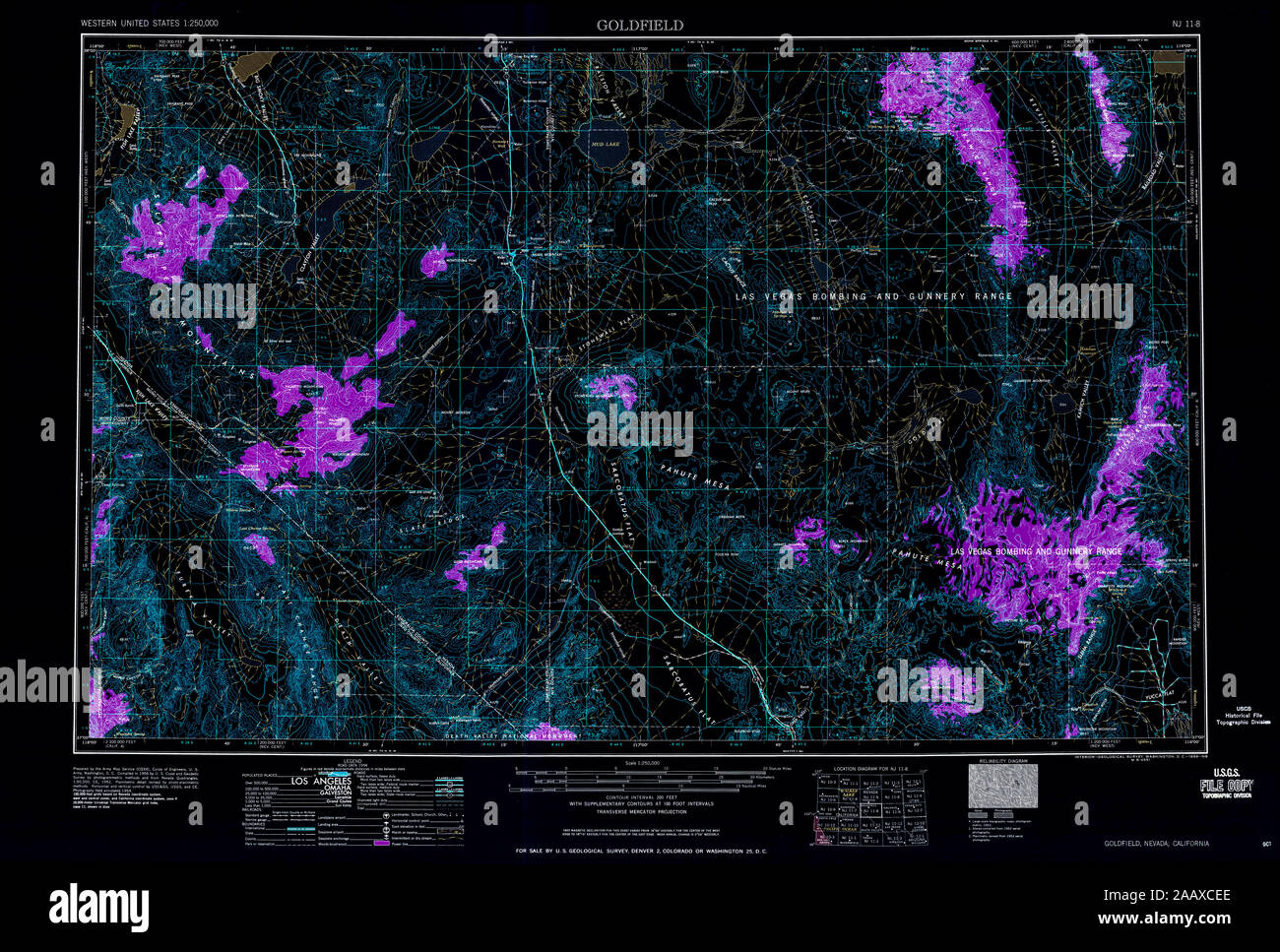 USGS TOPO Map Nevada NV Goldfield 321675 1958 250000 Inverted ...