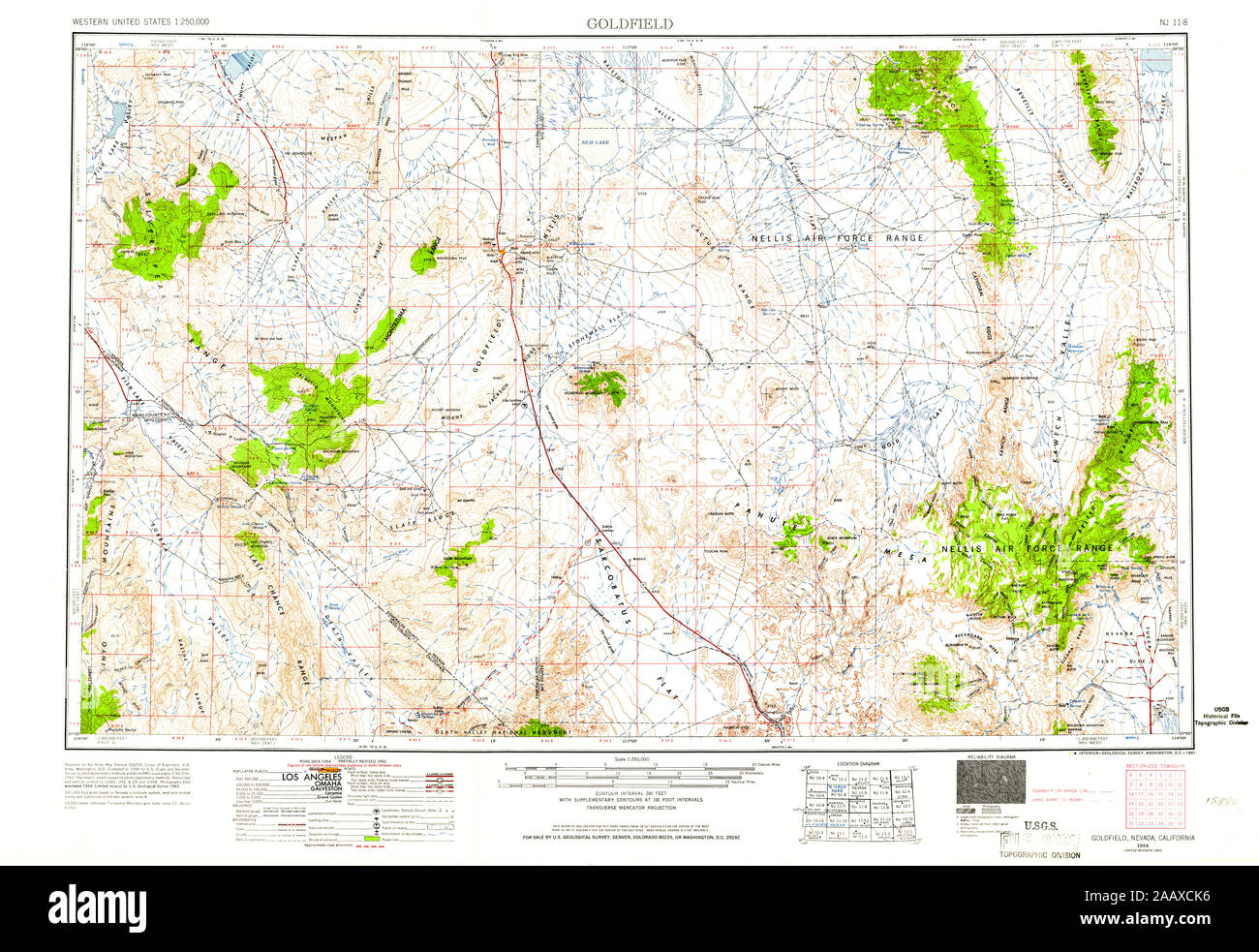 USGS TOPO Map Nevada NV Goldfield 321678 1954 250000 Restoration Stock ...