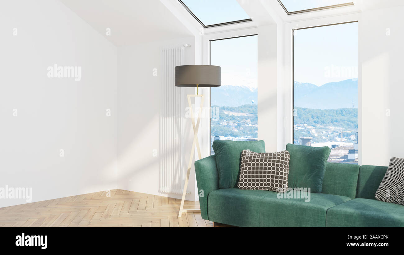 Modern design living room interior with beautiful view . 3D rendering ...