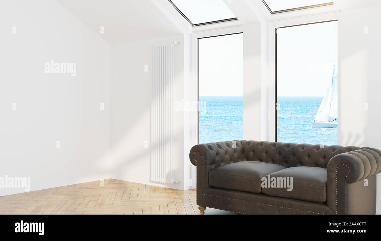 Modern design living room interior with beautiful view . 3D rendering ...