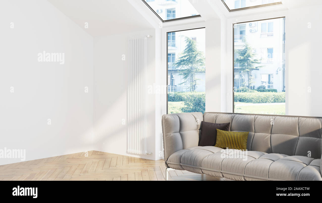Modern design living room interior with beautiful view . 3D rendering ...