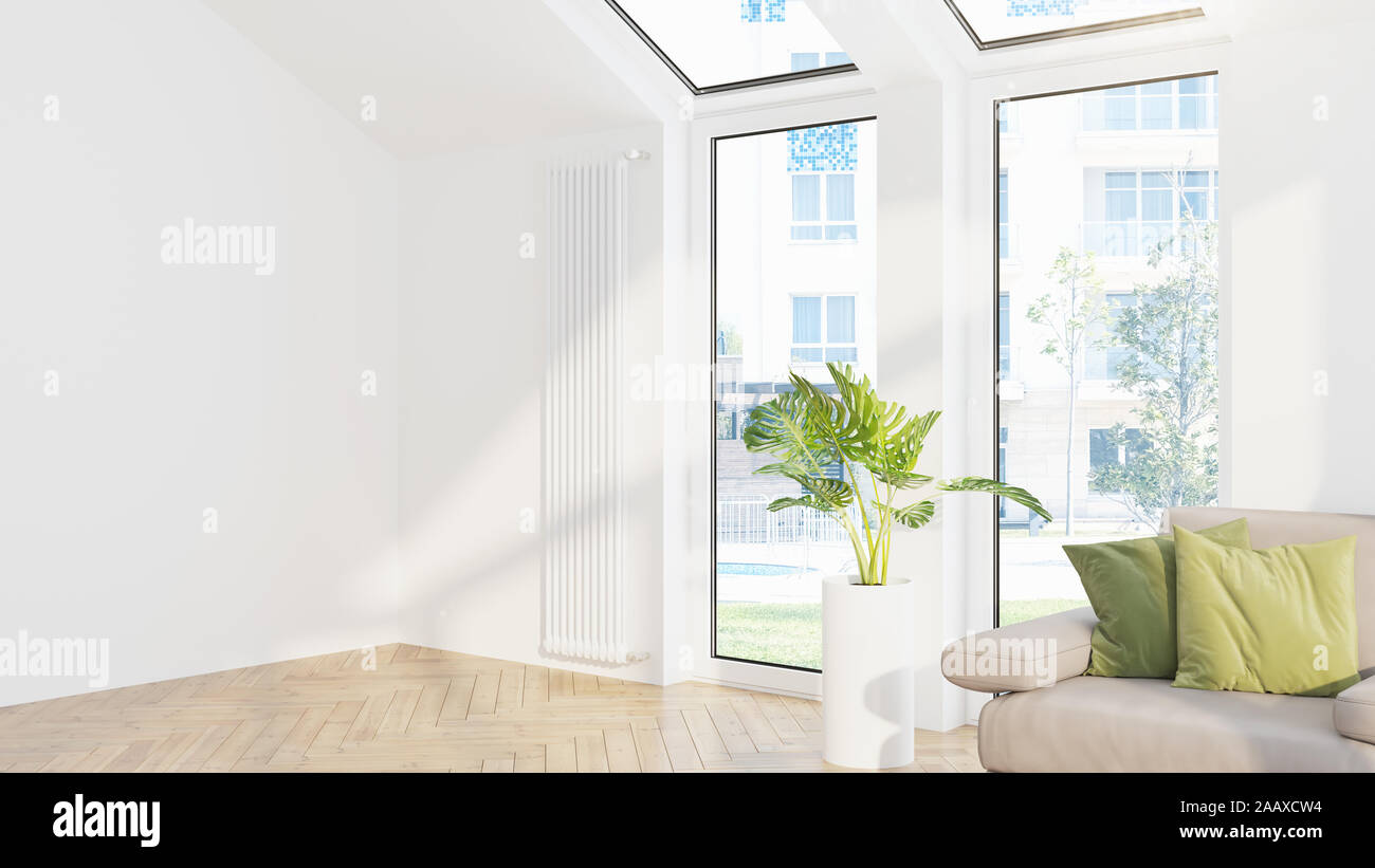 Modern design living room interior with beautiful view . 3D rendering ...