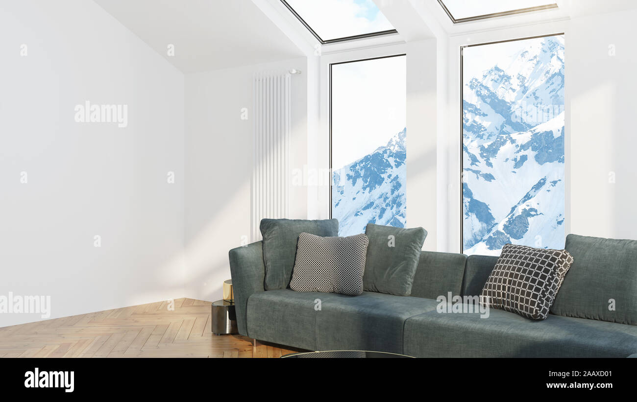 Modern design living room interior with beautiful view . 3D rendering ...