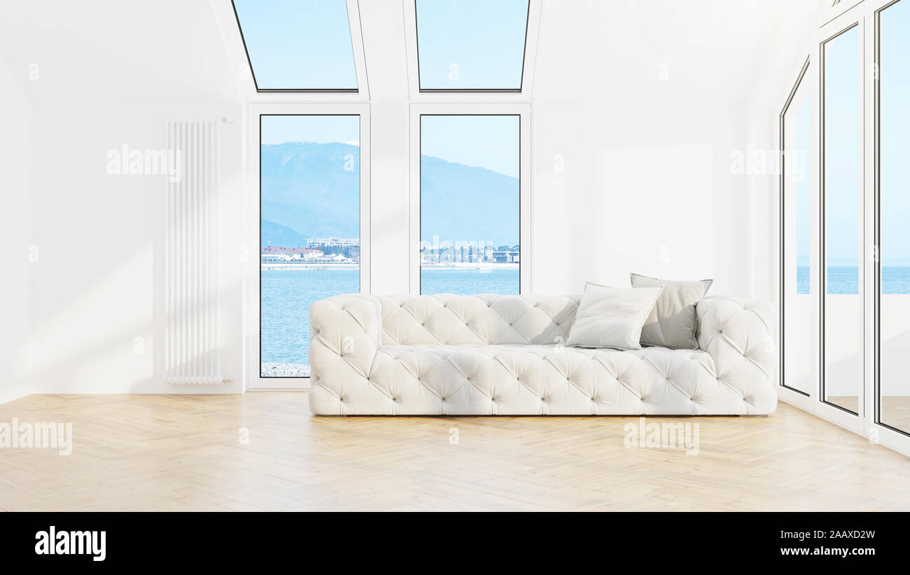Modern design living room interior with beautiful view . 3D rendering ...
