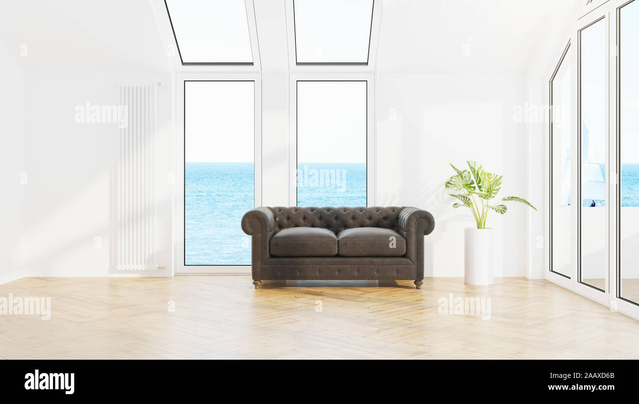 Modern design living room interior with beautiful view . 3D rendering ...
