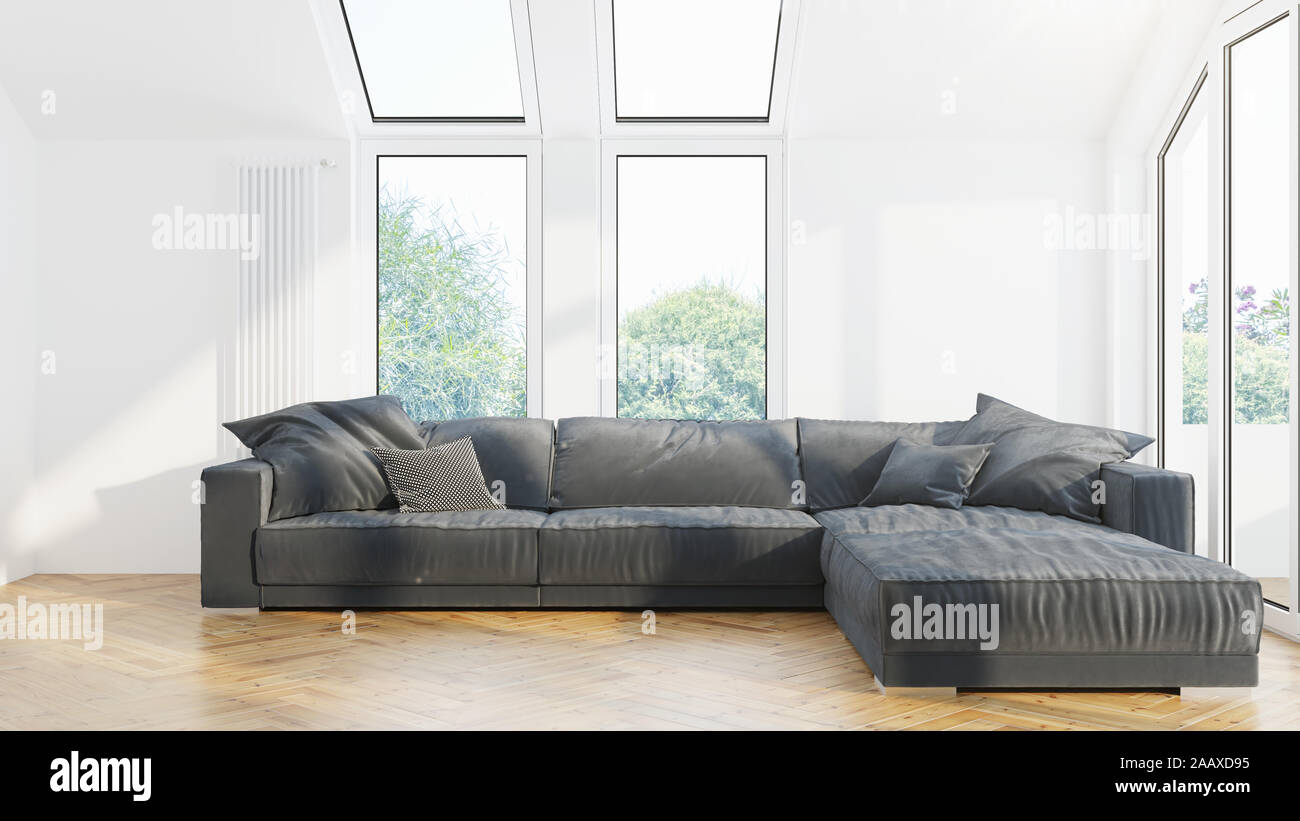 Modern design living room interior with beautiful view . 3D rendering ...