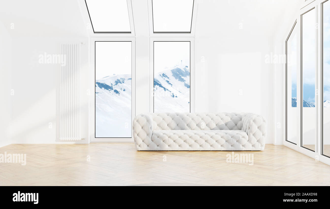 Modern design living room interior with beautiful view . 3D rendering ...