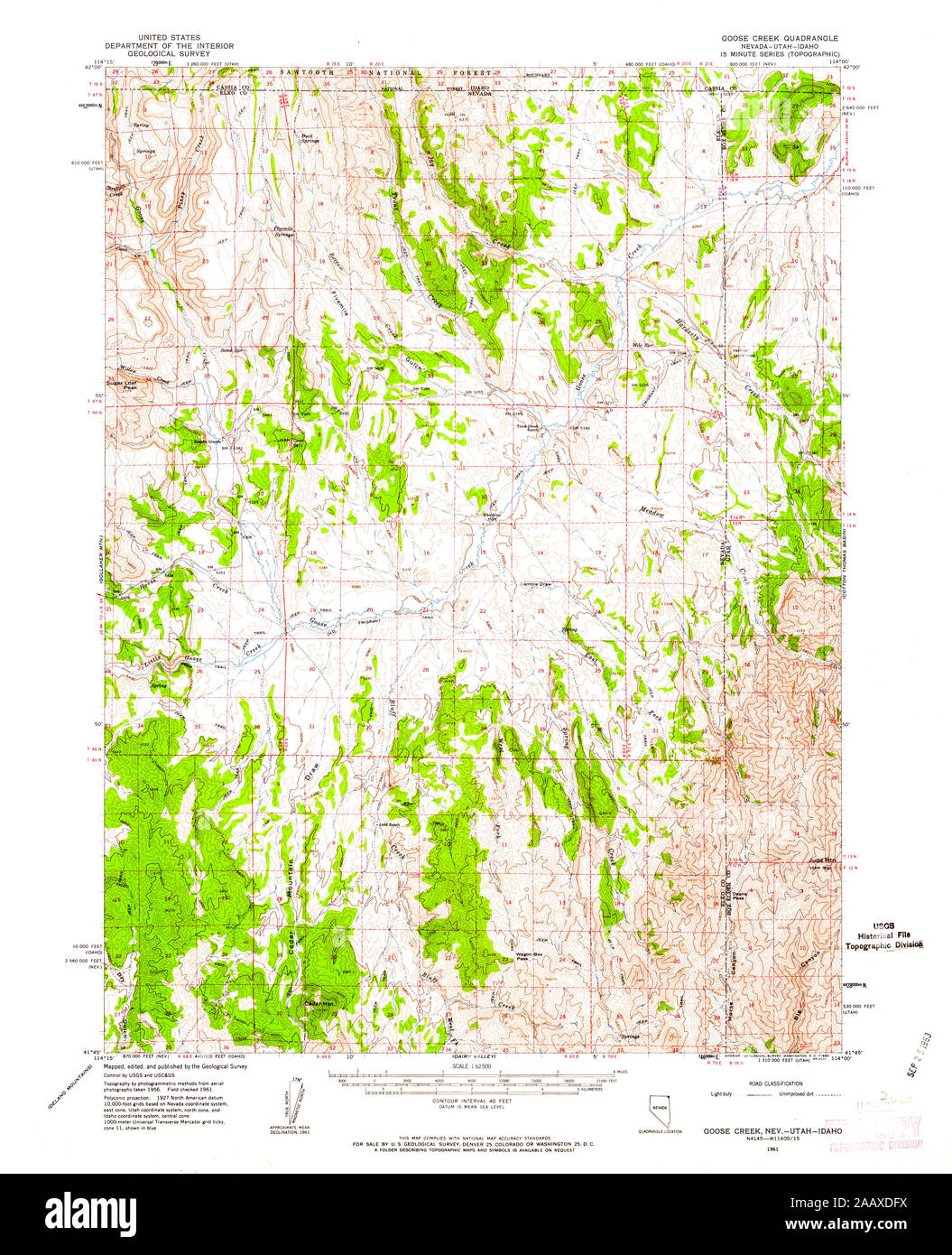 USGS TOPO Map Nevada NV Goose Creek 320950 1961 62500 Restoration Stock ...