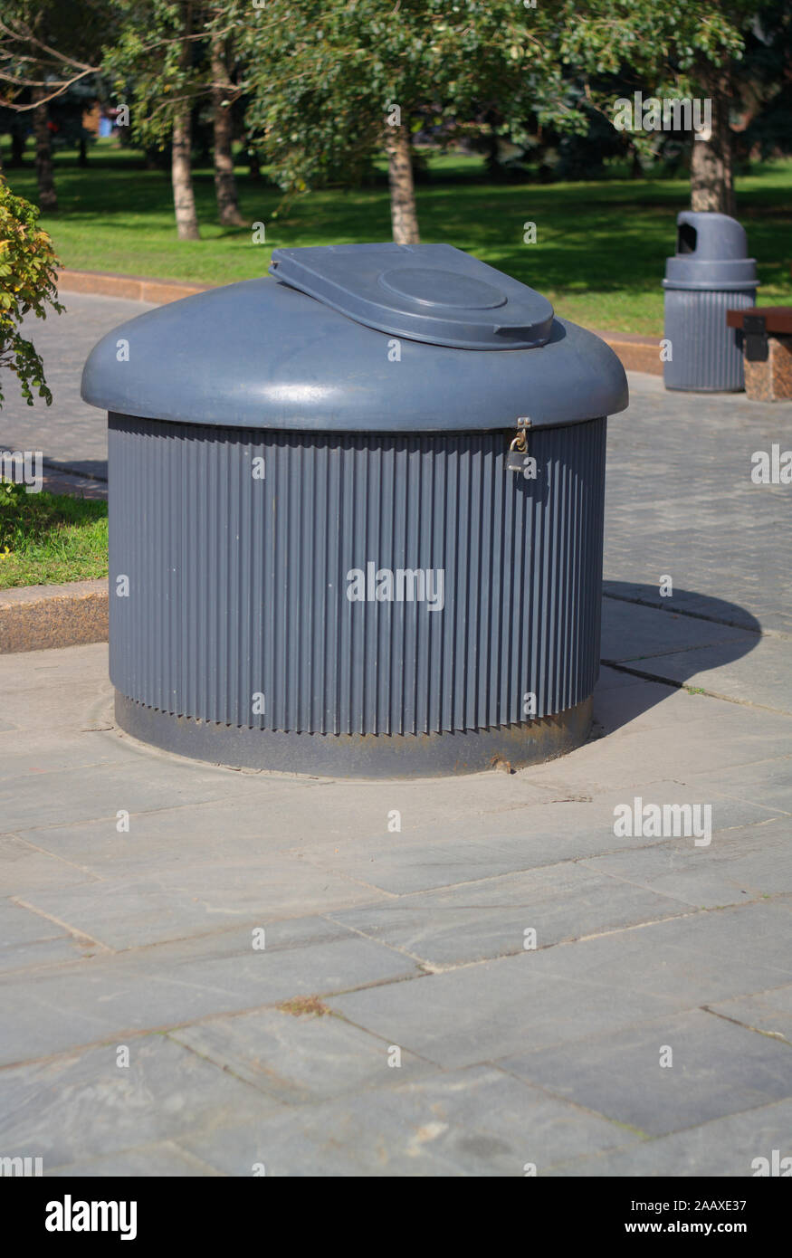 Dustbin in Park Stock Photo - Alamy