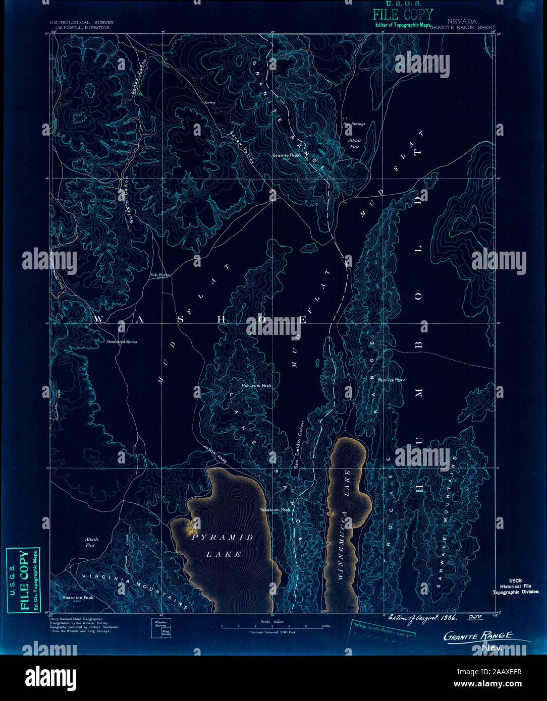 USGS TOPO Map Nevada NV Granite Range 321682 1886 250000 Inverted Restoration Stock Photo - Alamy