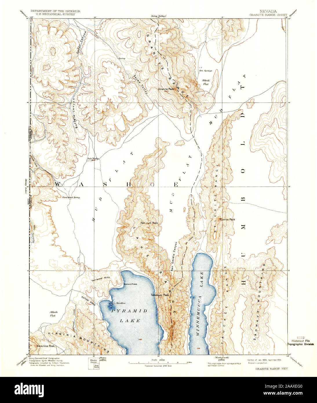 USGS TOPO Map Nevada NV Granite Range 320953 1894 250000 Restoration Stock Photo - Alamy