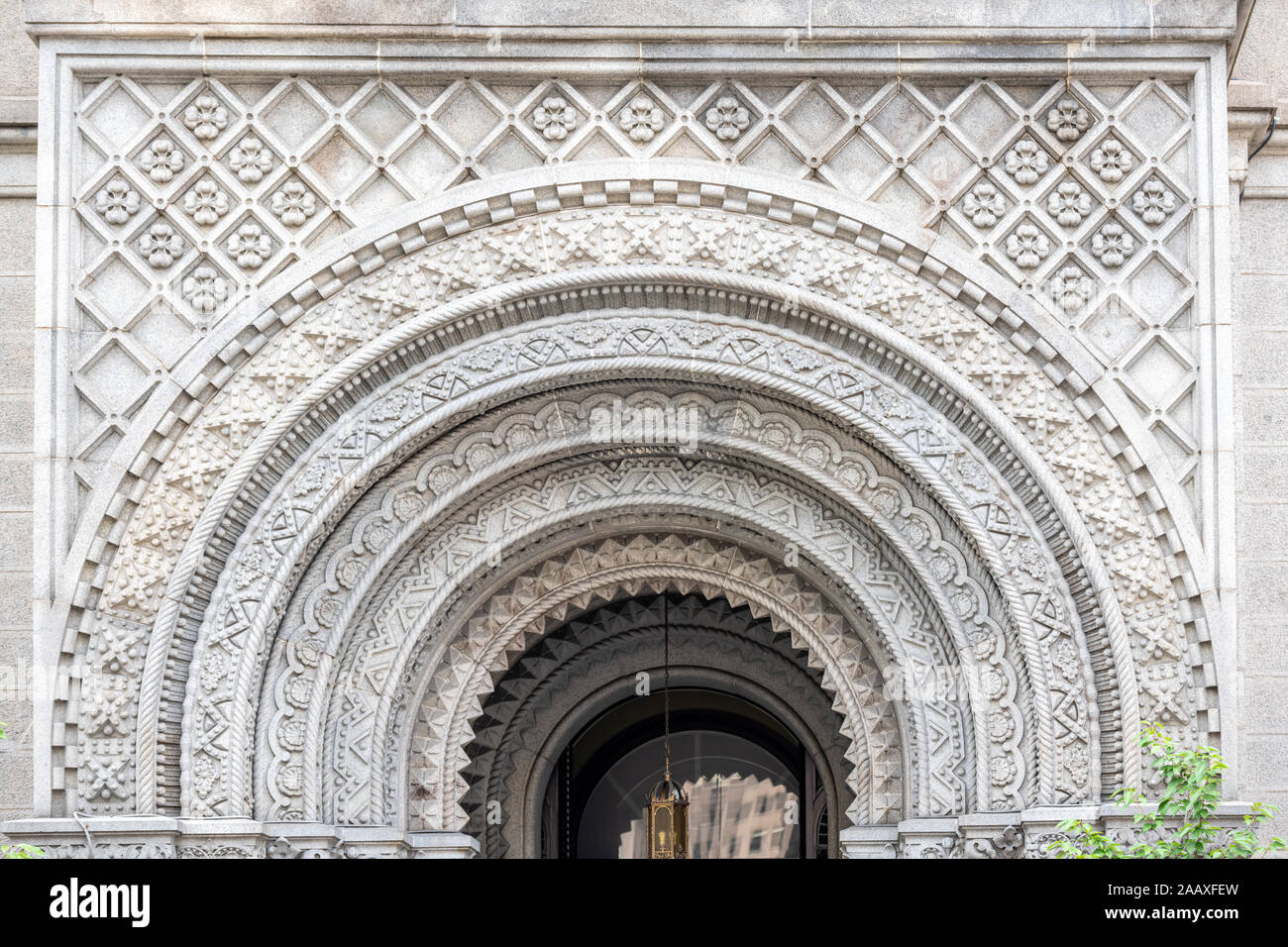 The ornate portico of Quincy granite on James H. Windrim's 1873 Masonic ...