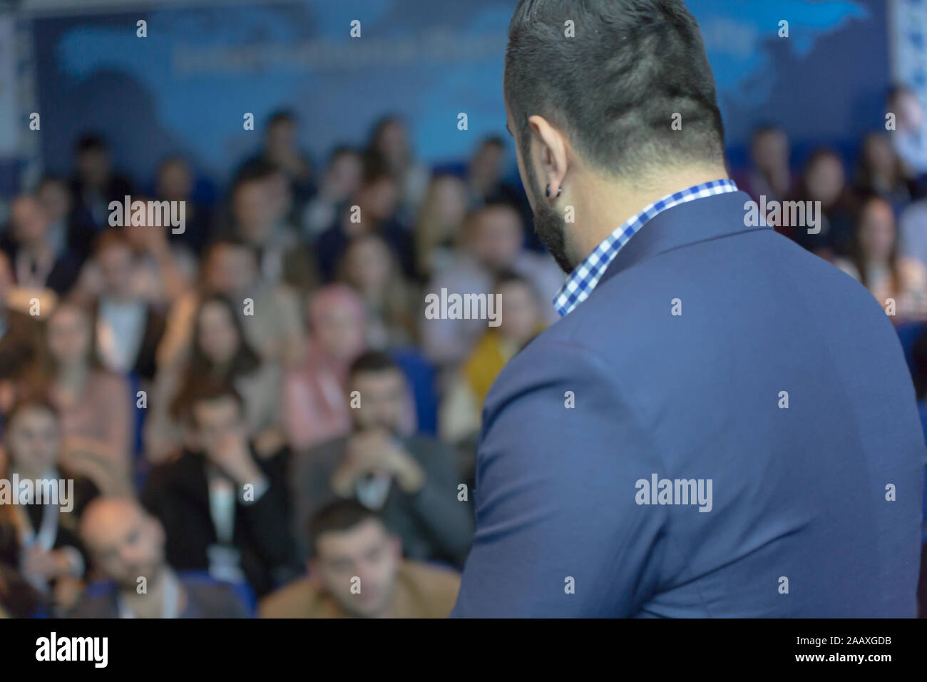 Businessman in the auditorium, Conference Hall, successful startup ...