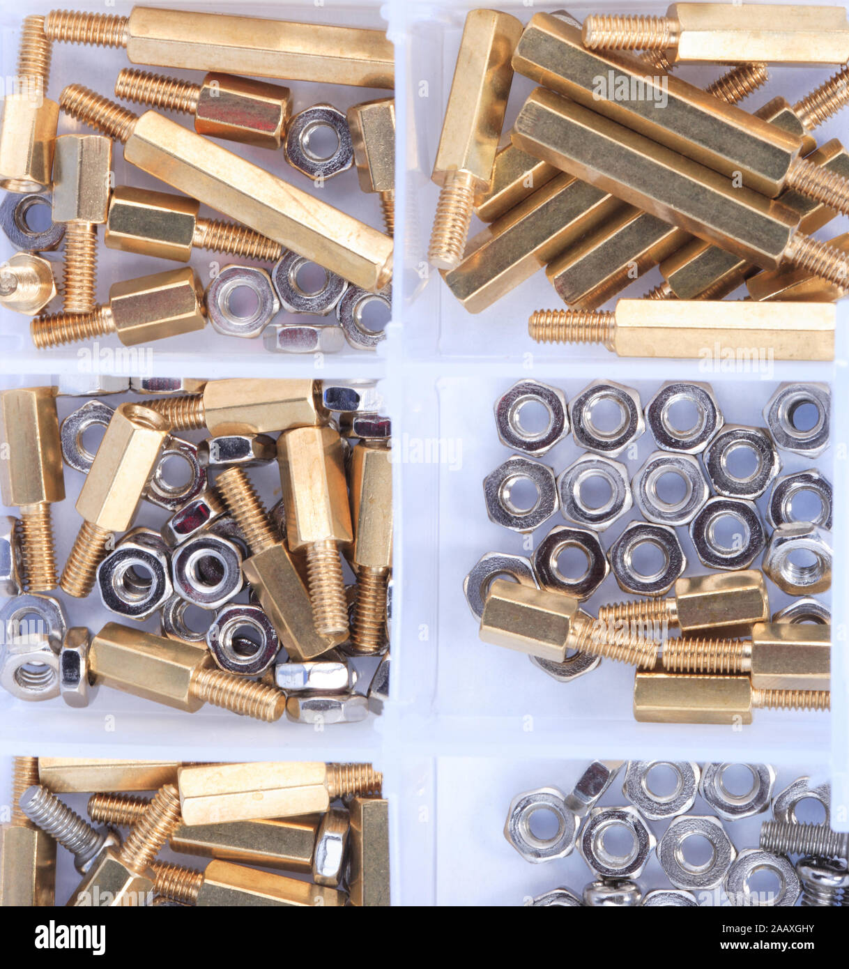 Brass Standoff Spacer Male and Female set in plastic container Stock ...