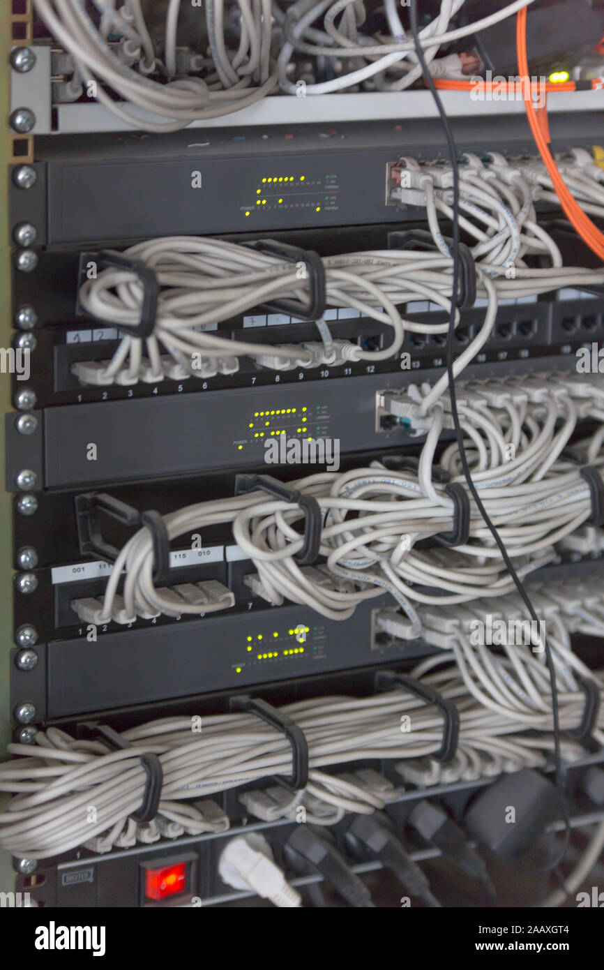 Rack Mounted Servers In A Server Room, close up Stock Photo - Alamy