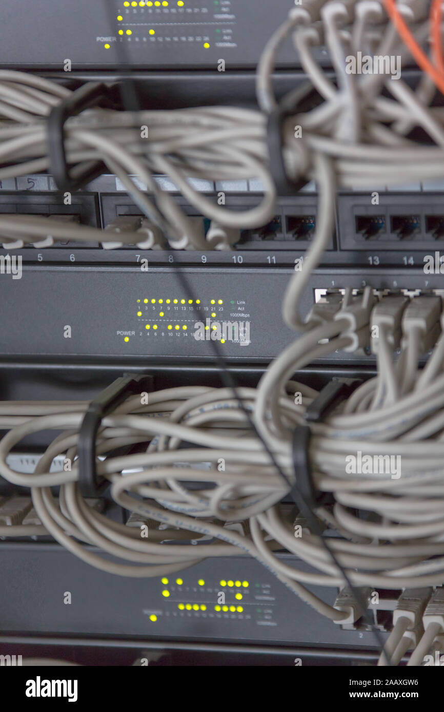 Rack Mounted Servers In A Server Room, close up Stock Photo - Alamy