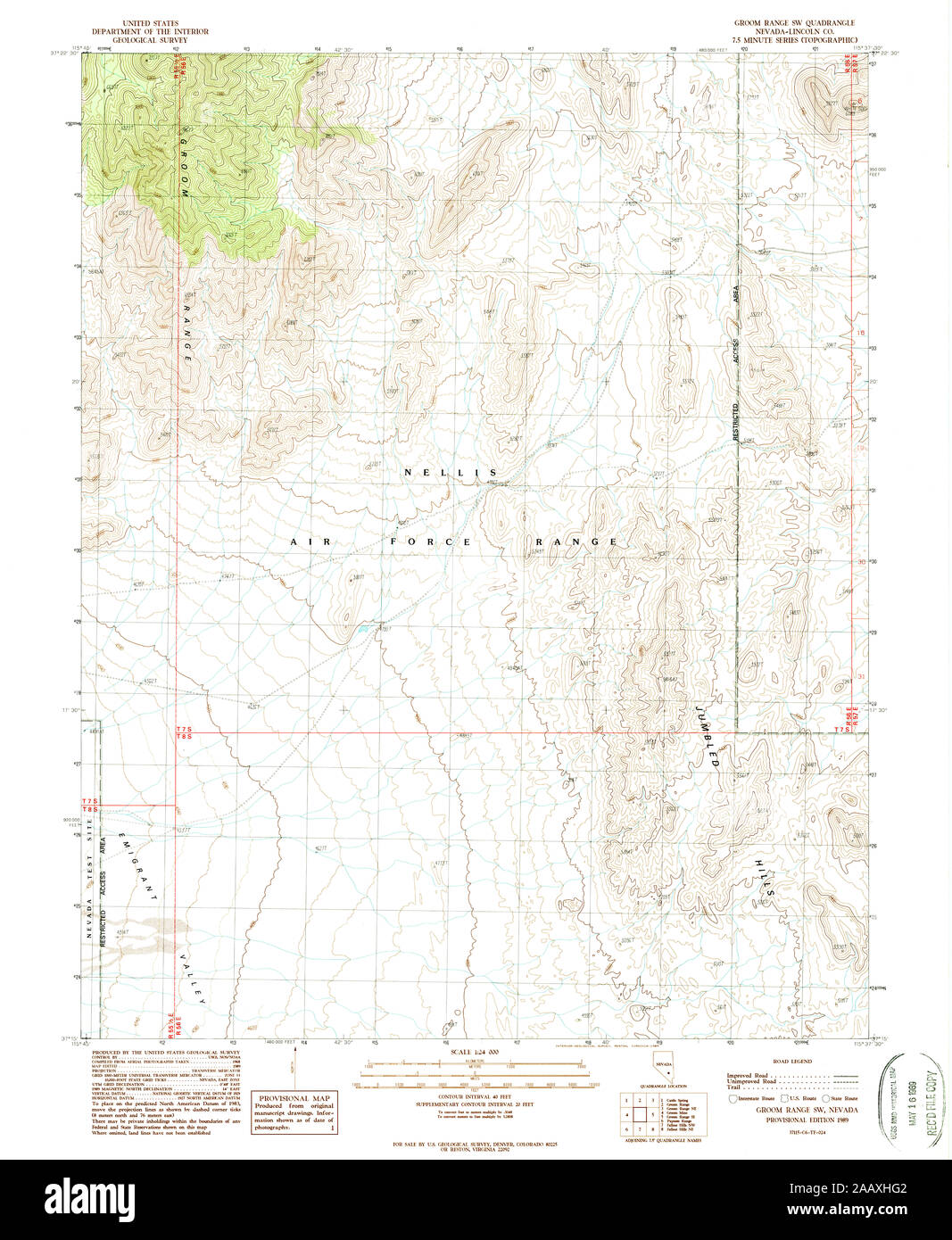 USGS TOPO Map Nevada NV Groom Range SW 318932 1989 24000 Restoration ...