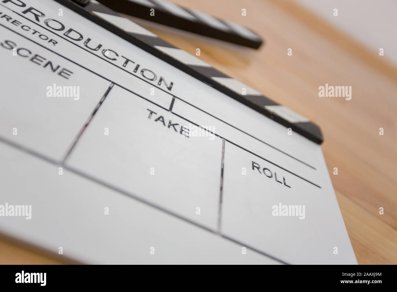 Movie clapper on wooden background, cinema concept Stock Photo - Alamy