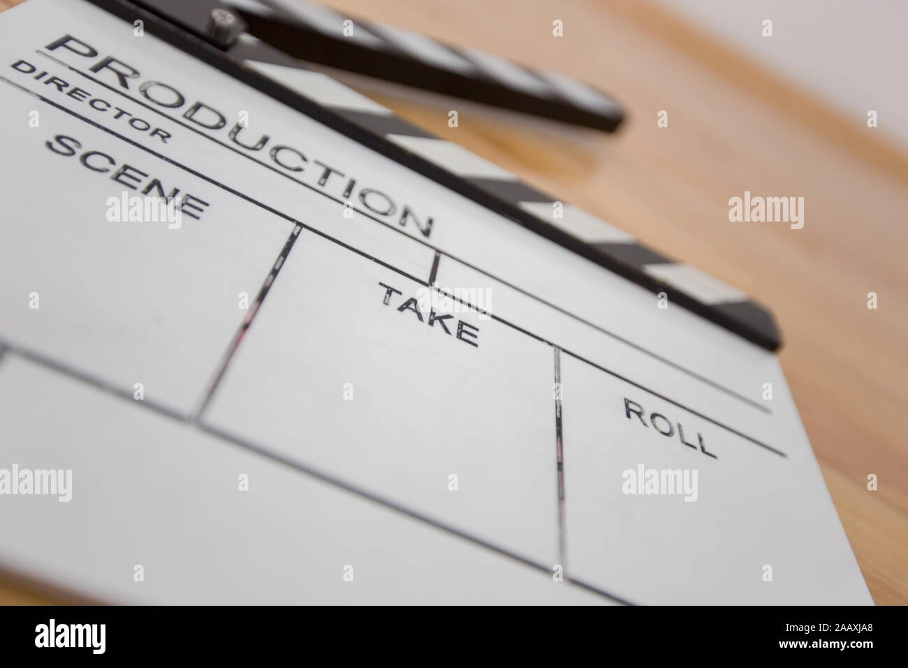 Movie clapper on wooden background, cinema concept Stock Photo - Alamy