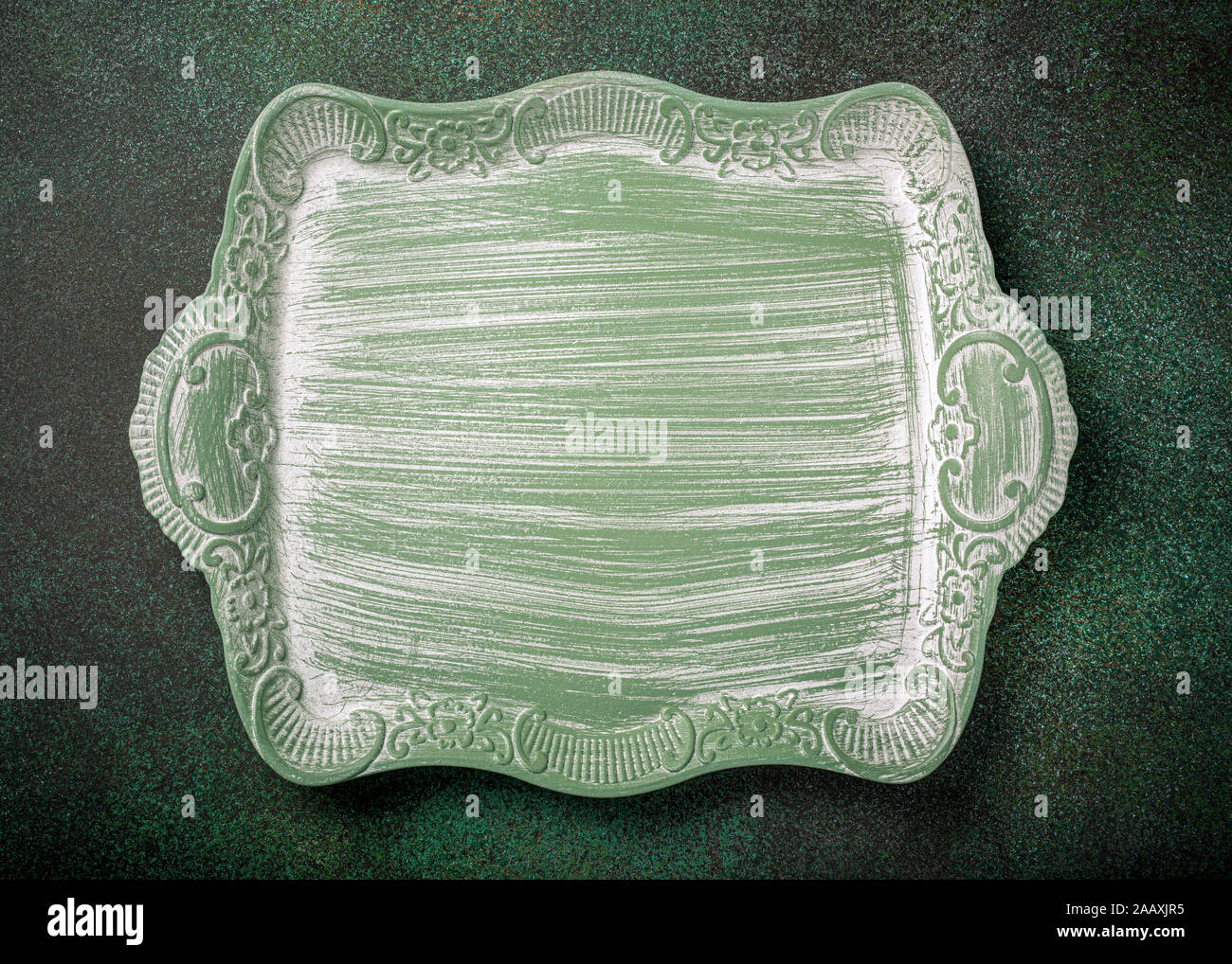 Vintage green wooden tray Stock Photo - Alamy
