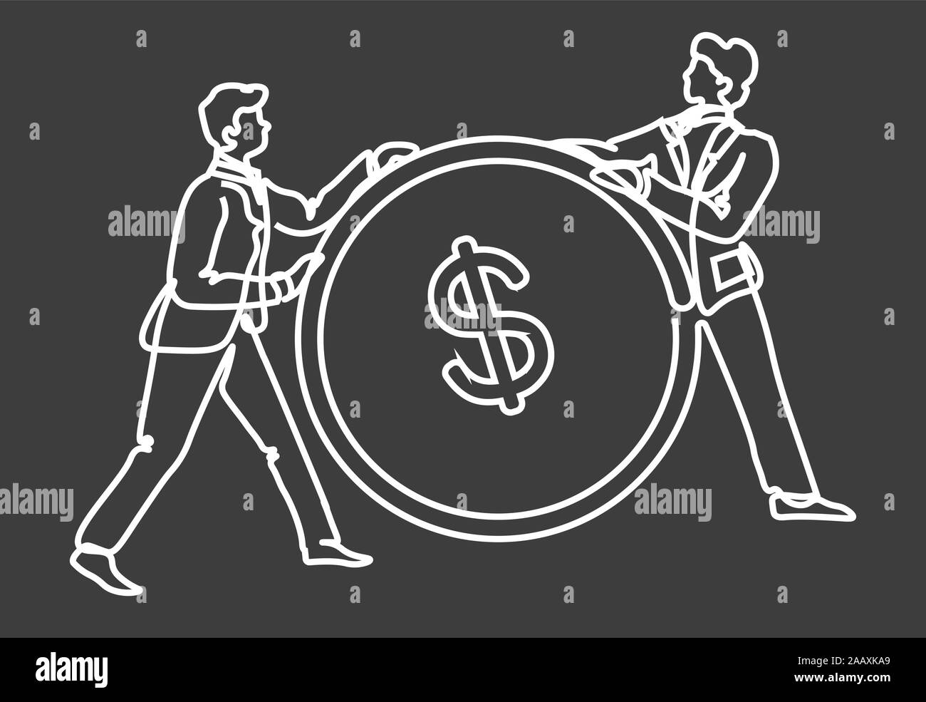 Business and finance, businessmen and coin outline drawing Stock Vector ...