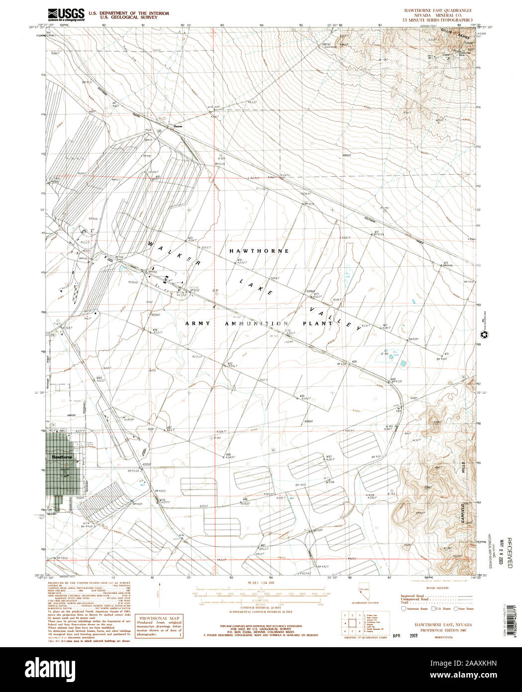 USGS TOPO Map Nevada NV Hawthorne East 318958 1987 24000 Restoration ...
