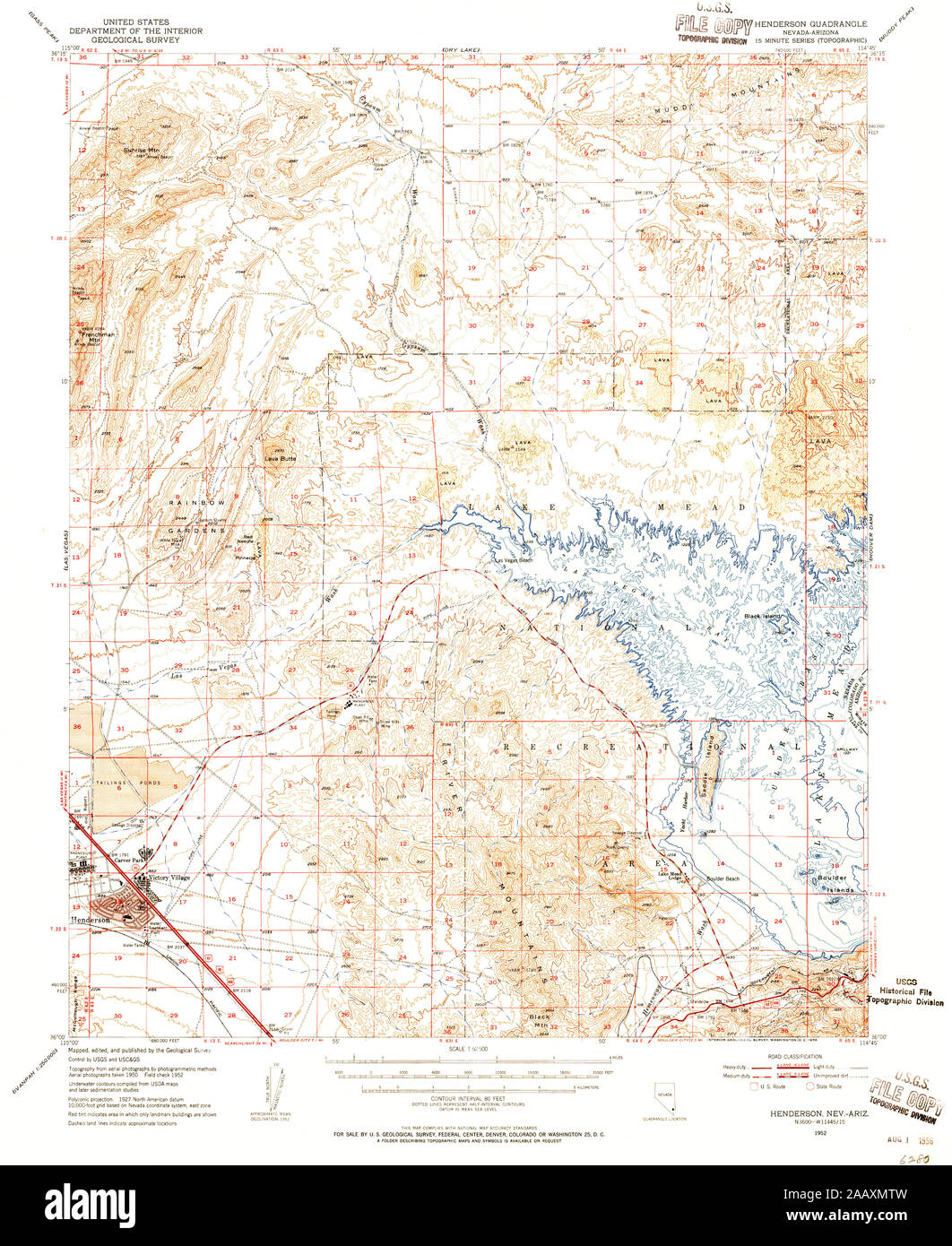 USGS TOPO Map Nevada NV Henderson 320974 1952 62500 Restoration Stock ...