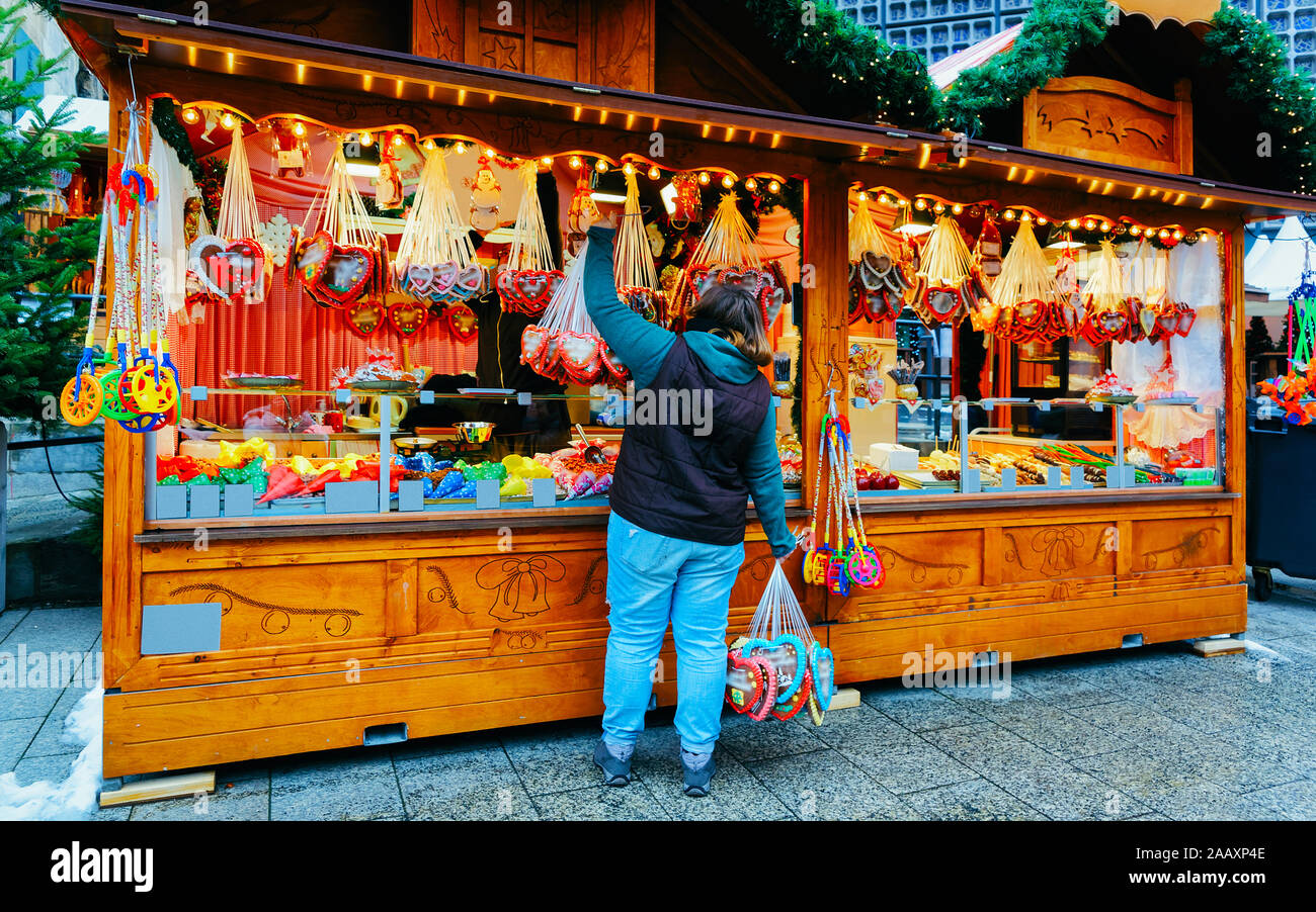 Stall with sweets near Christmas Market Kaiser Wilhelm Church Berlin ...