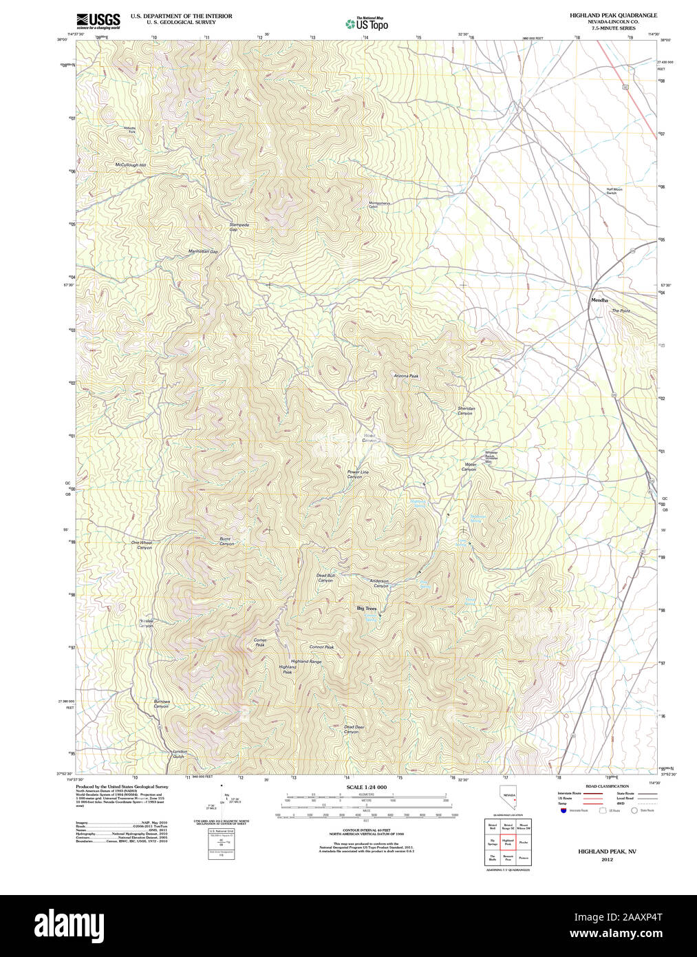 USGS TOPO Map Nevada NV Highland Peak 20120120 TM Restoration Stock ...
